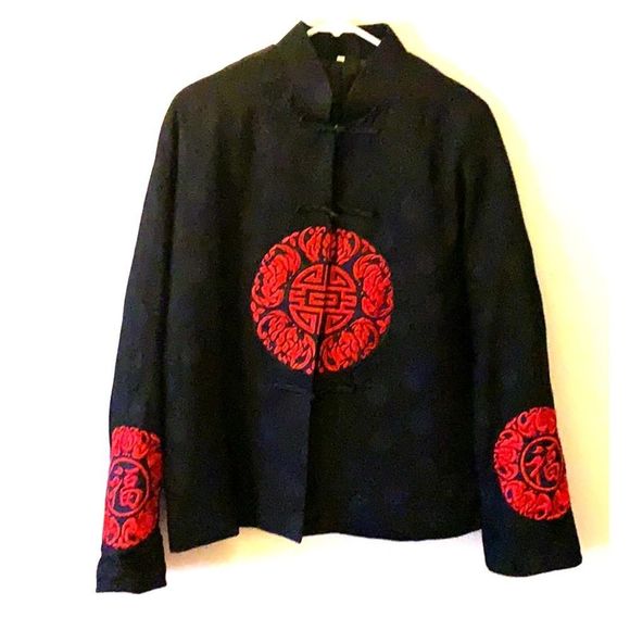 Jackets & Coats | Black Red Traditional Chinese Embroidered Jacket ...